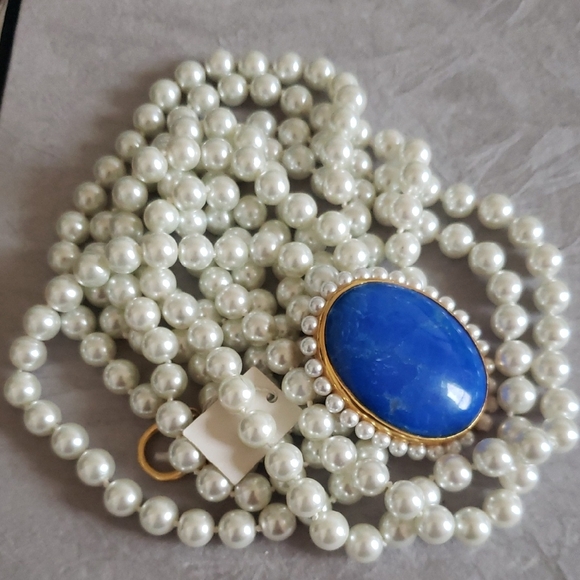 Mma | Jewelry | Mma Faux Pearl Necklace With Blue Gemstone 4 Strands 6 ...